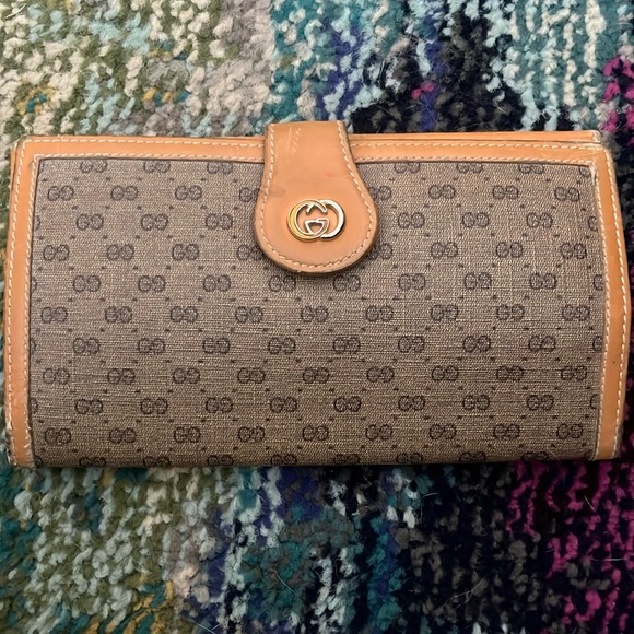 Gucci | Bags | Gucci Gg Monogram Navy Blue Leather Accent Long Bifold ...